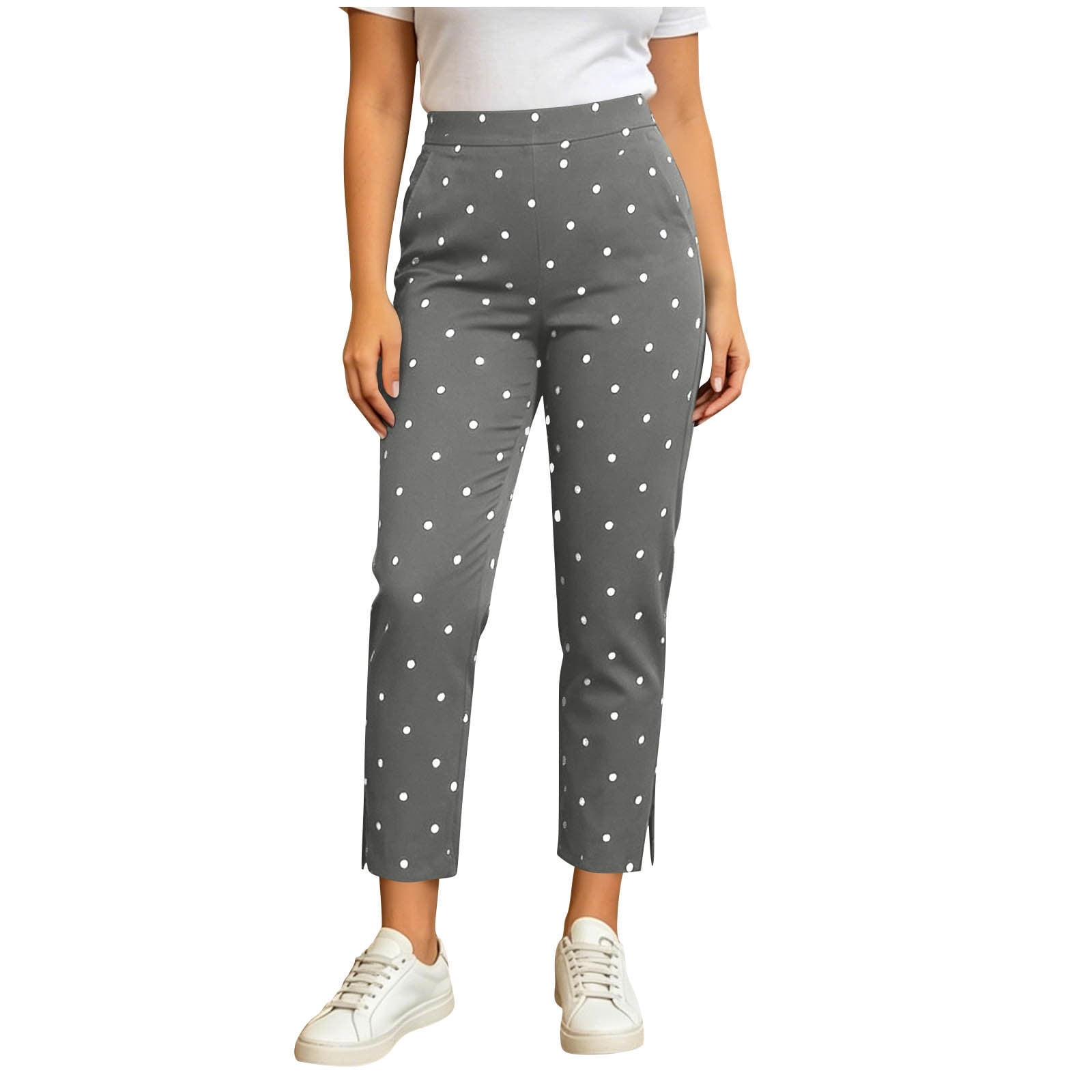 Ruimatai Women's High Waist Polka Dot Pants Casual Cropped Slim Fit ...