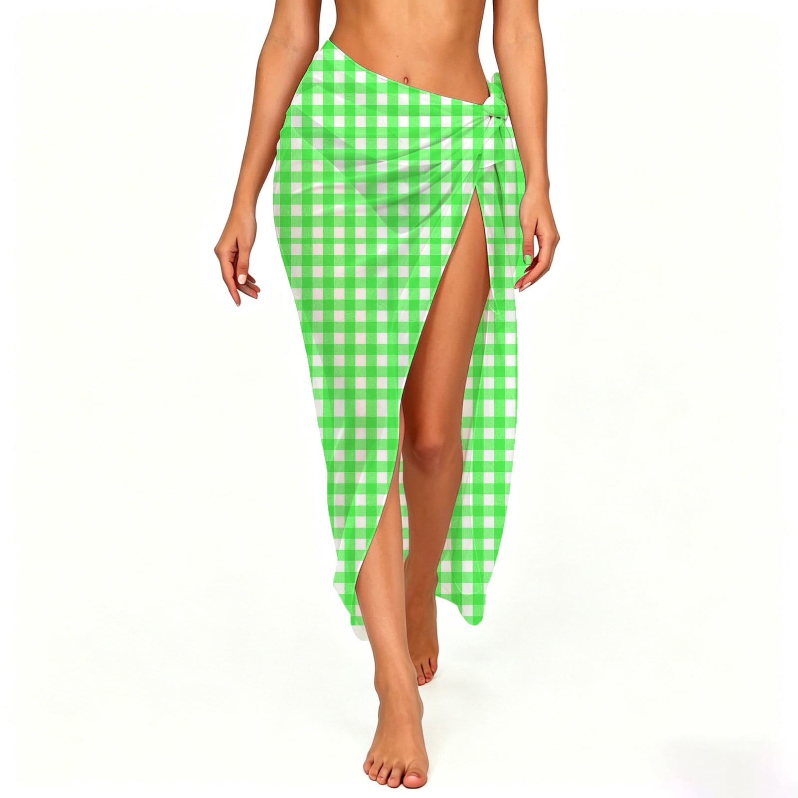 Ruimatai Women's High Waisted Gingham Wrap Maxi Skirt Tie‑Knot Slit ...