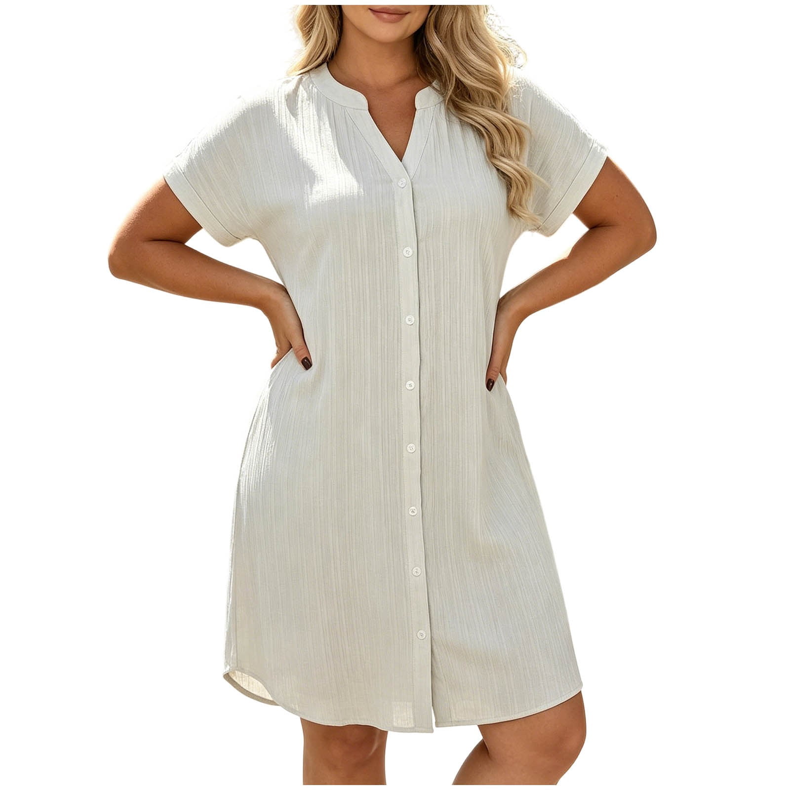Ruimatai Women's Notch V-Neck Short Sleeve Button Front Textured Casual ...