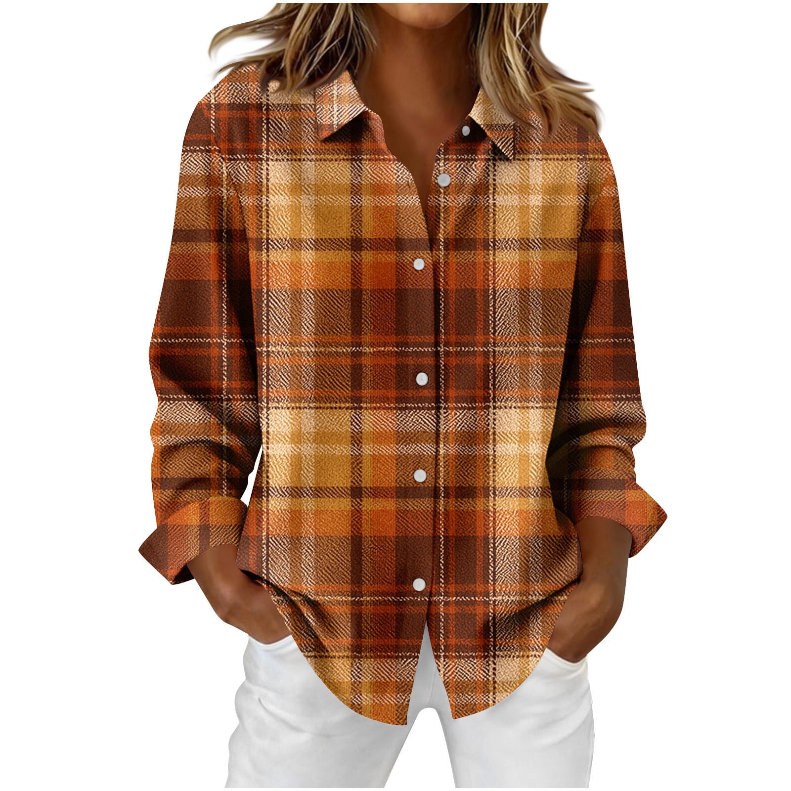 Ruimatai Women's Plaid Print Long Sleeve Blouse Button Down Shirt Loose ...