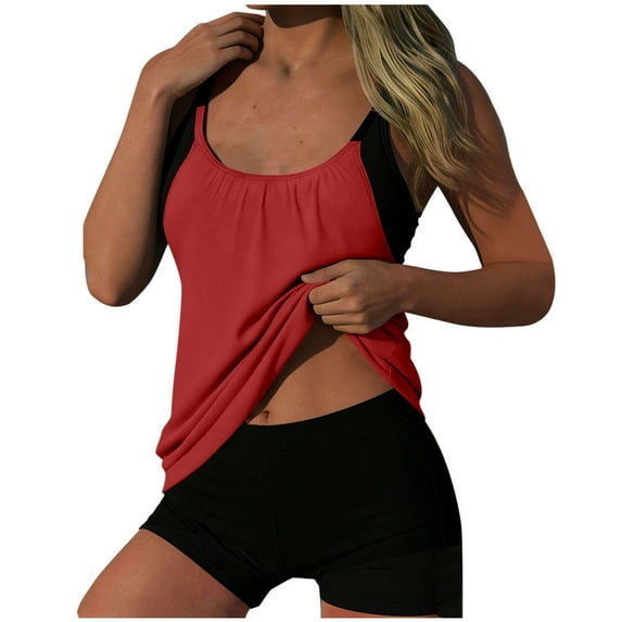 Ruimatai Women's Plus Size Tankini Swimsuit Set | Solid Color ...