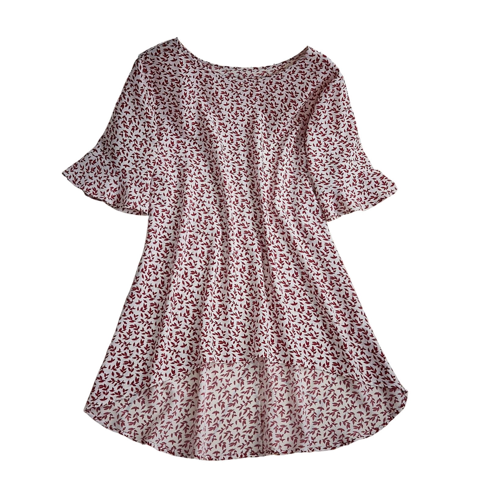 Ruimatai Women's Round Neck Ruffle Sleeve High Low Hem Floral Print ...