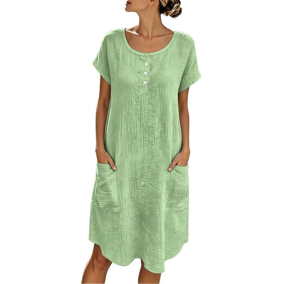 Ruimatai Women's Round Neck Short Sleeve Button Detail Loose Fit Casual ...