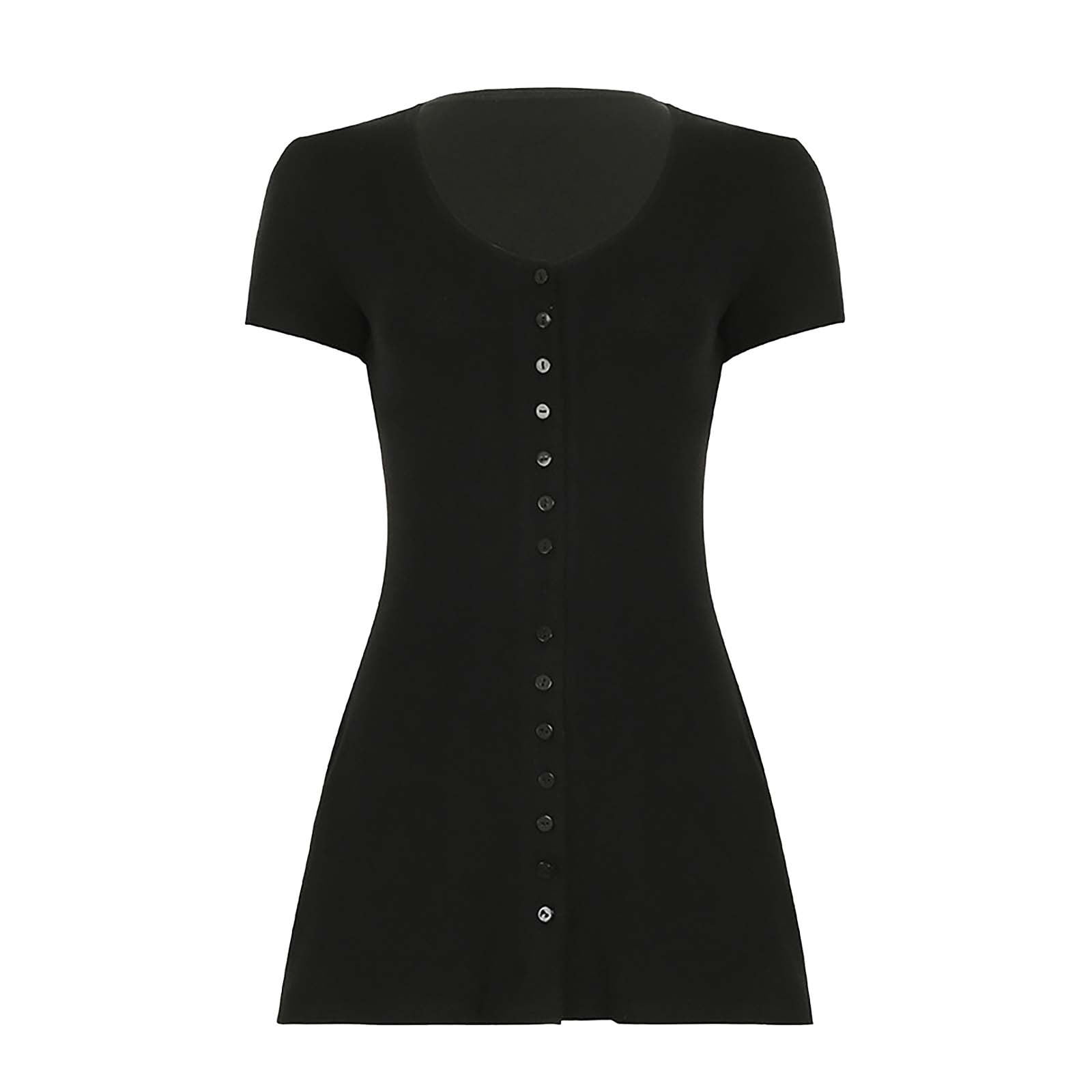 Ruimatai Women's Scoop Neck Button Down Short Sleeve Slim Fit A-Line ...