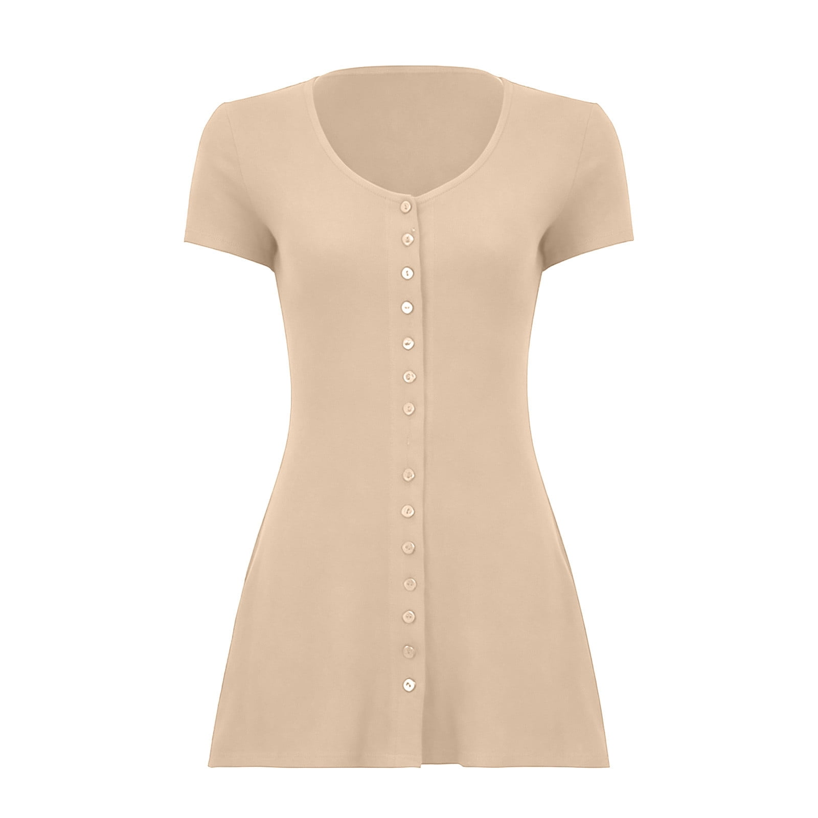 Ruimatai Women's Scoop Neck Button Down Short Sleeve Slim Fit A-Line ...