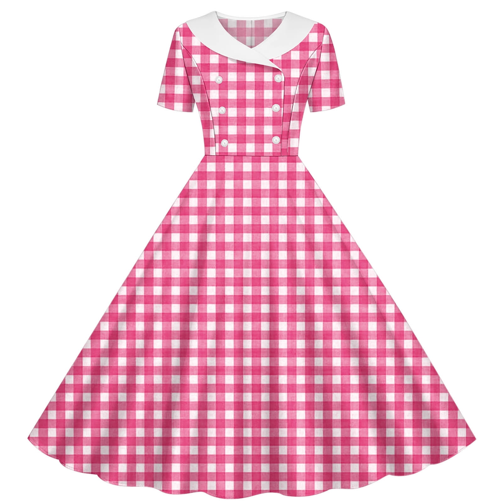 Ruimatai Women's Vintage Gingham Peter Pan Collar Short Sleeve Double ...