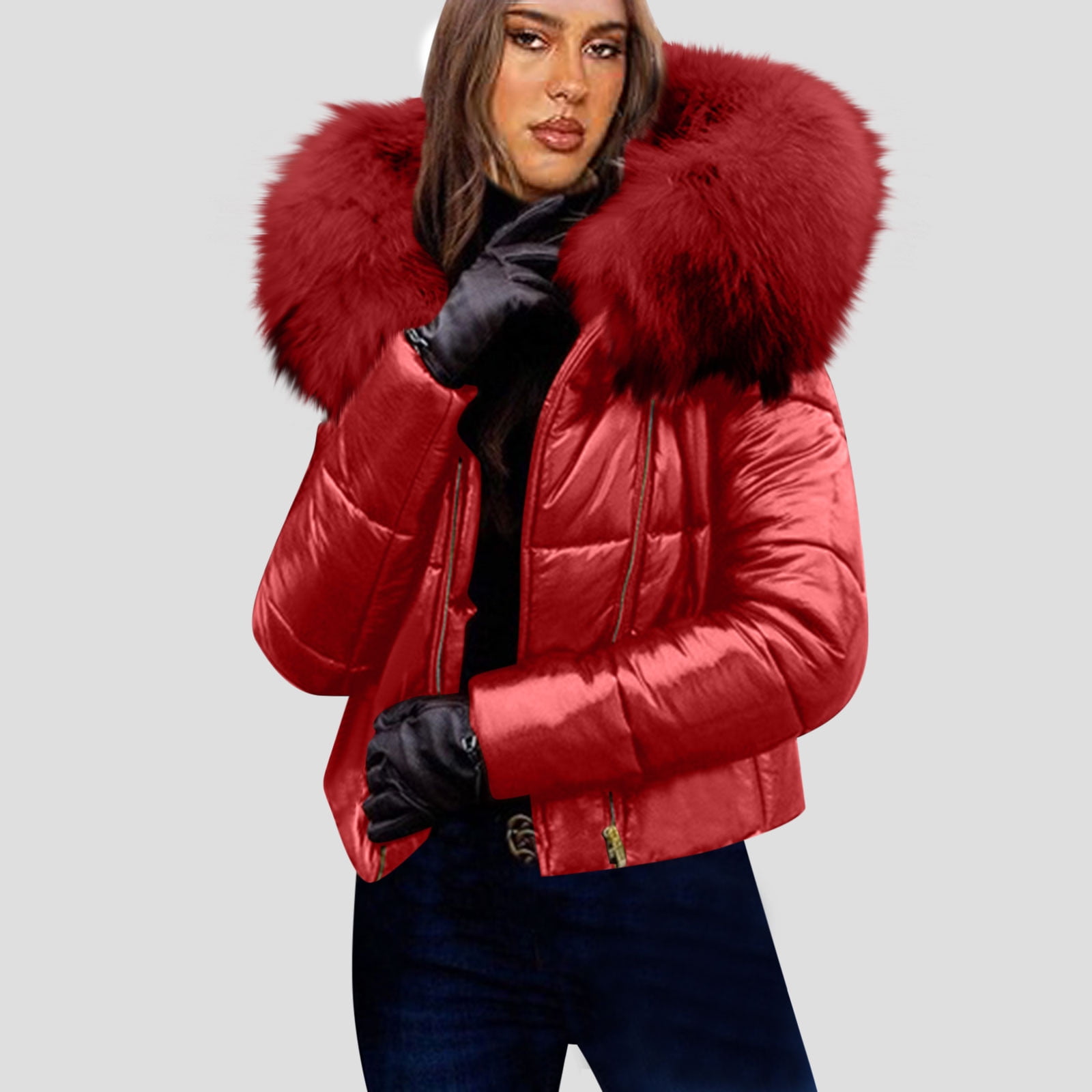 Ruimatai Women's Winter Hooded Down Jackets Faux Leather Warm Thicken ...