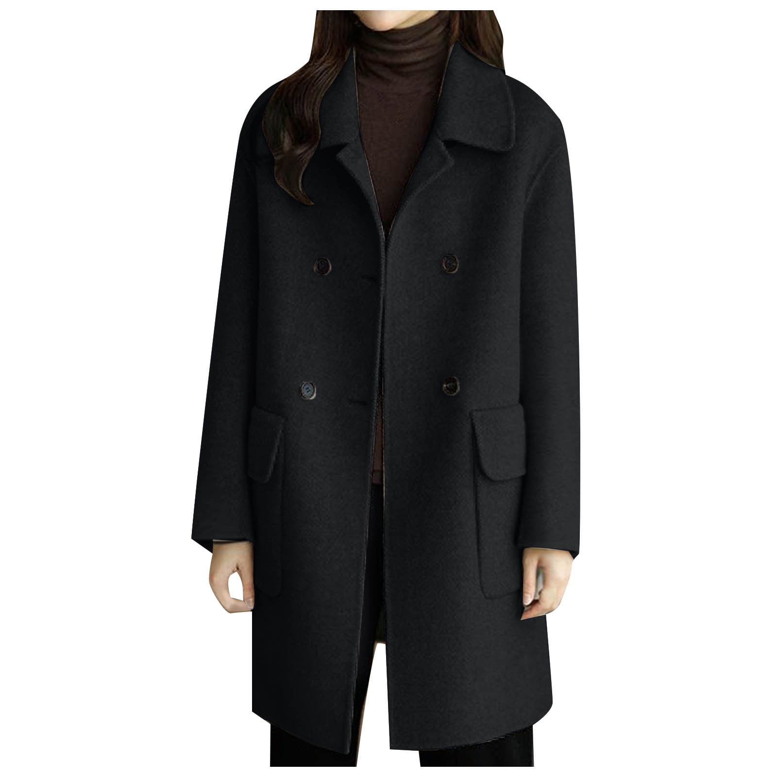 Ruimatai Women's Wool Blend Pea Coat Solid Color Fashion Notched Collar ...