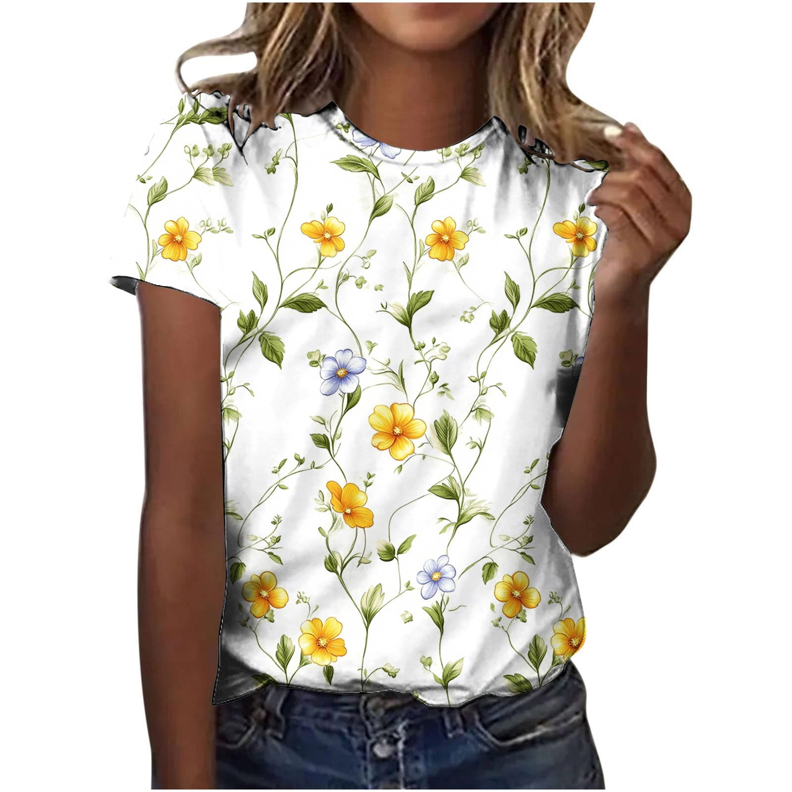 Ruimatai Womens Floral Graphic T-Shirts Plus Size Vintage Plant Flowers ...
