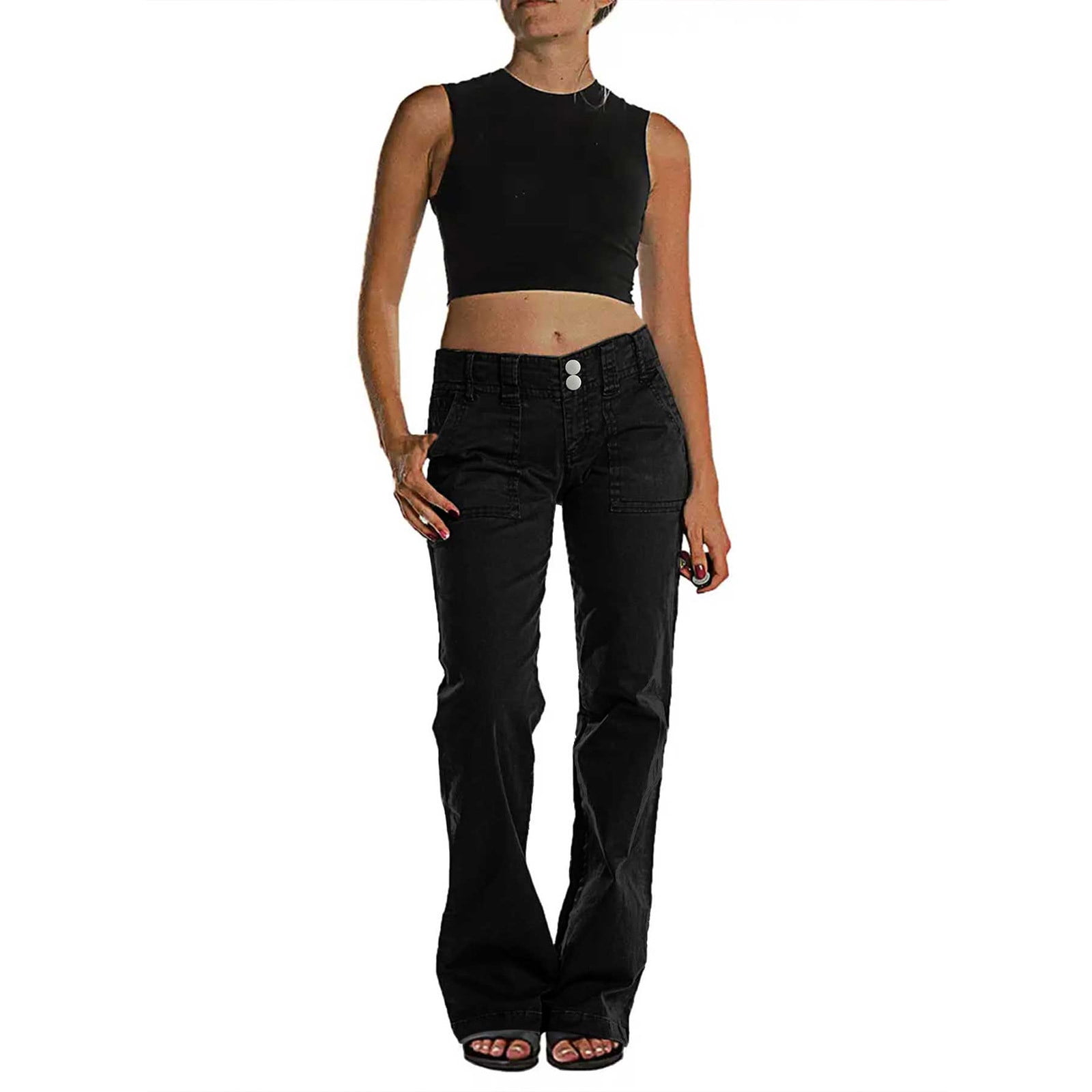 Ruimatai Womens Low Rise Jeans Full Length Straight-Leg Slim Denim ...
