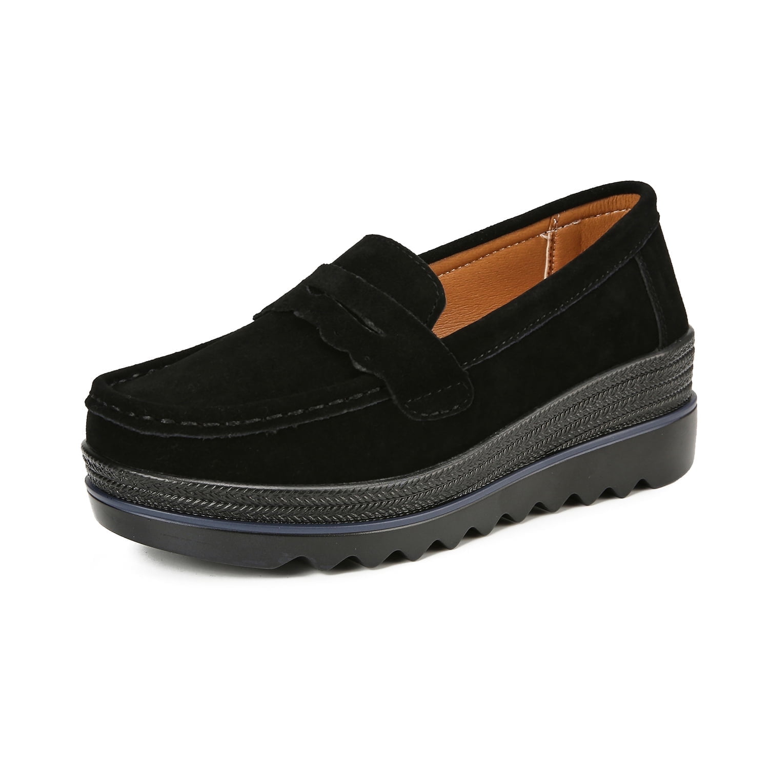 Ruitaoo Women's Slip On Platform Loafers Comfort Suede Wedge Shoes Low ...