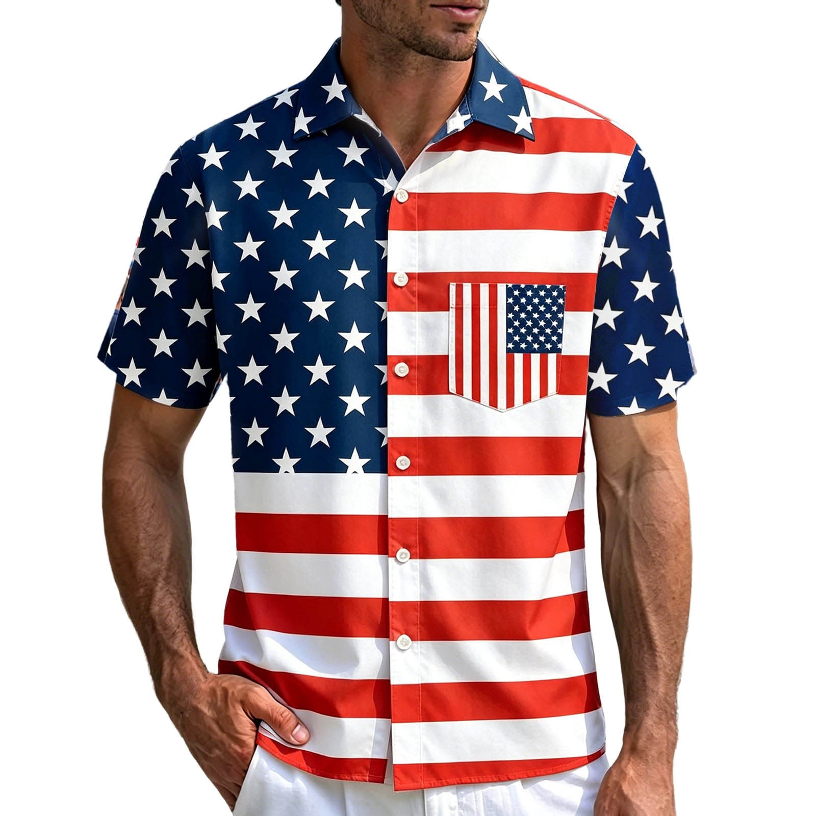 Ruiwill Men Button Up Shirts Patriotic Usa Flag Star Stripe Print Short ...
