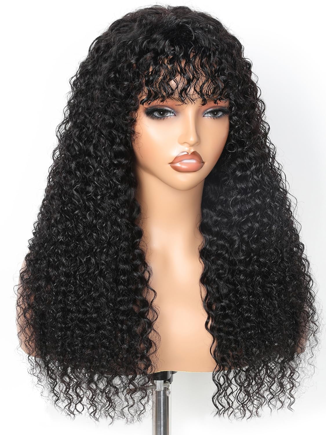 Ruiyu Shaggy Haircuts Curly Wig with Bangs Human Hair 2x4 HD Lace ...