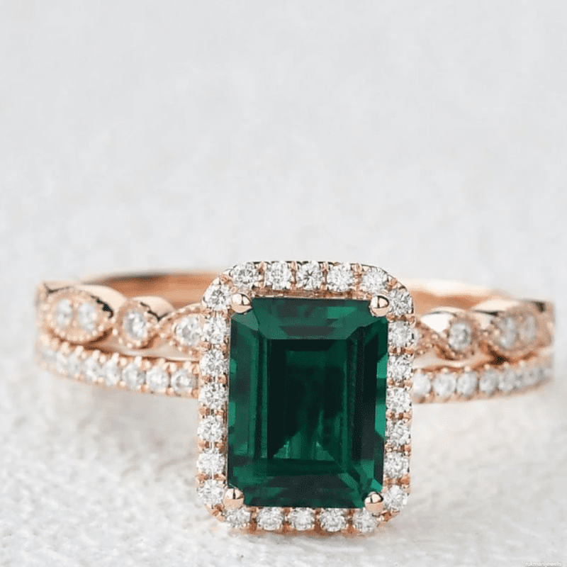 Rukmanijewels Emerald Engagement Ring Set Diamond Stacking Band Set ...