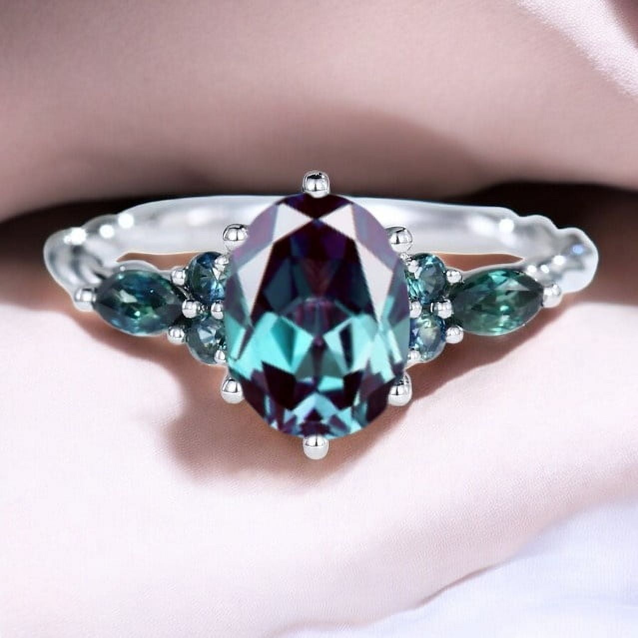 Rukmanijewels Oval Shape Alexandrite Engagement Ring 925 Sterling Silver Alex Cluster Ring June ...
