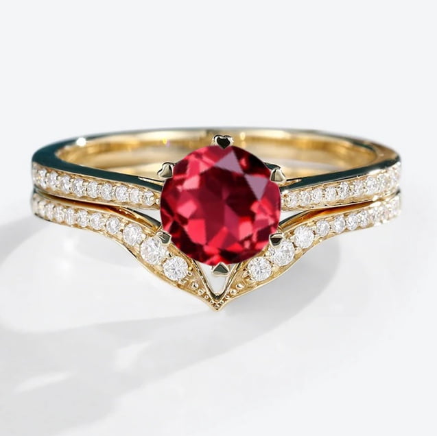 Rukmanijewels Ruby Ring Set Diamond Curved Band Set Wedding Jewelry ...