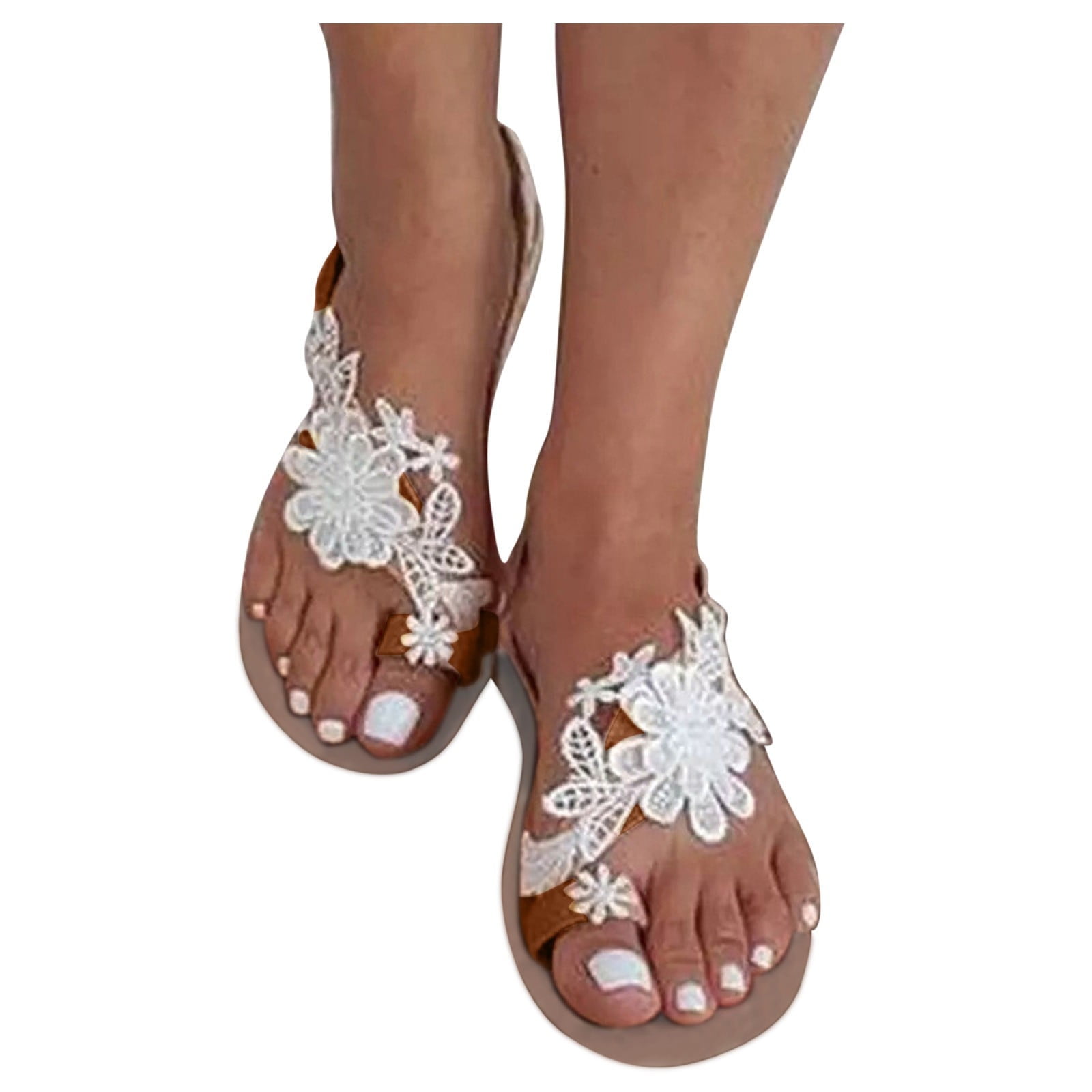 Rukui Sandals for Women Flat Clip Toe Lace Floral Flip Flop Roman ...