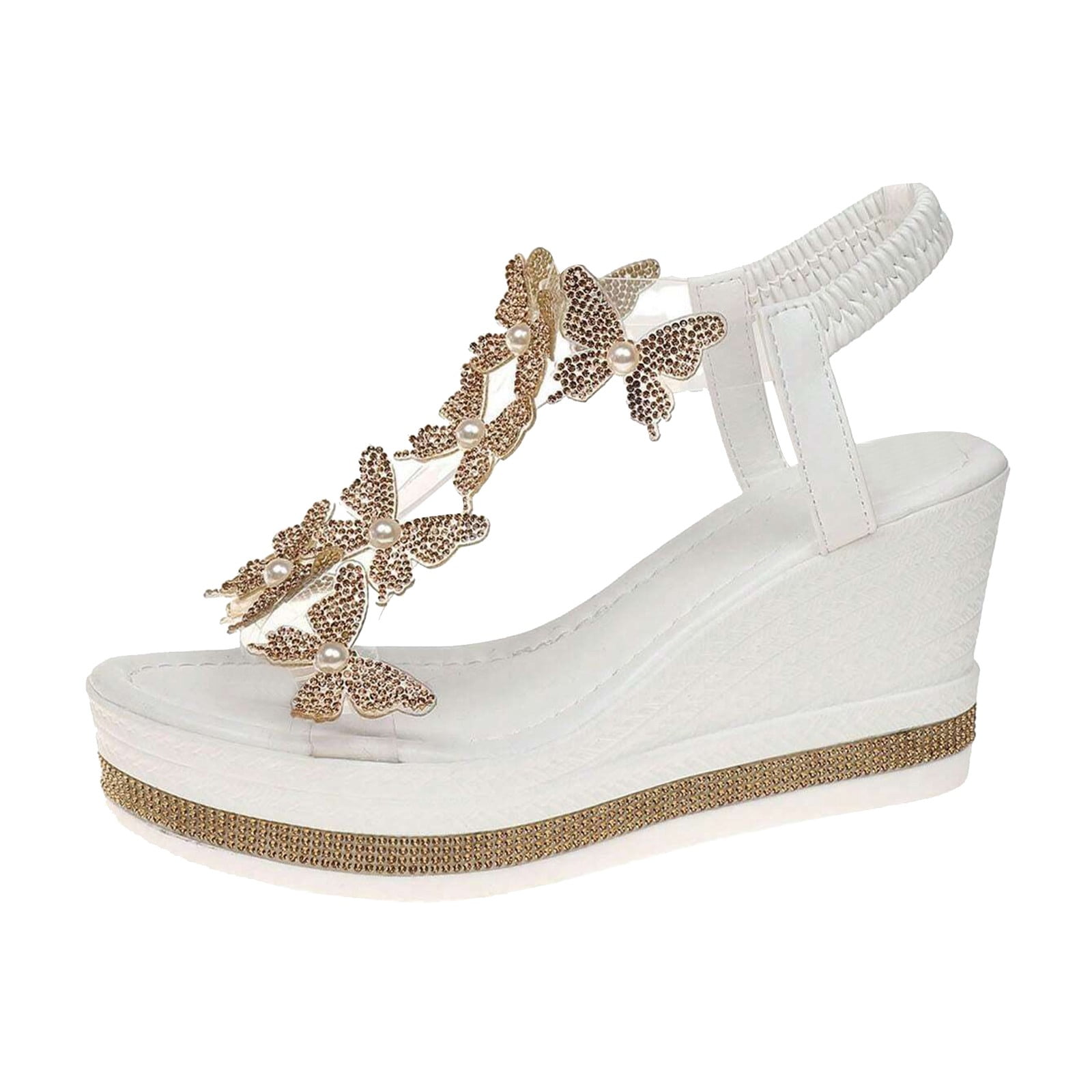 Rukui Women's High Heel Wedge Sandals Fashionable Butterfly Rhinestones ...