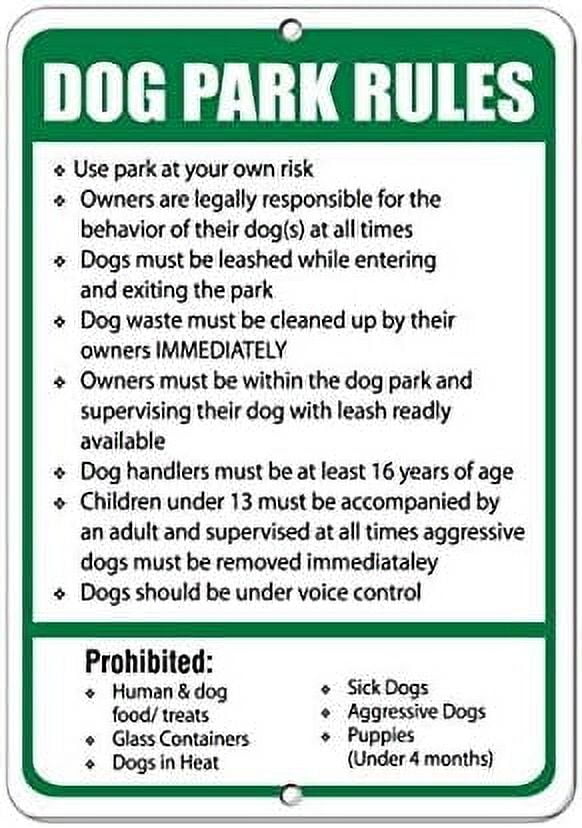 Rule Tin Sign Dog Park Rules Use park at your own risk Funny Aluminum ...
