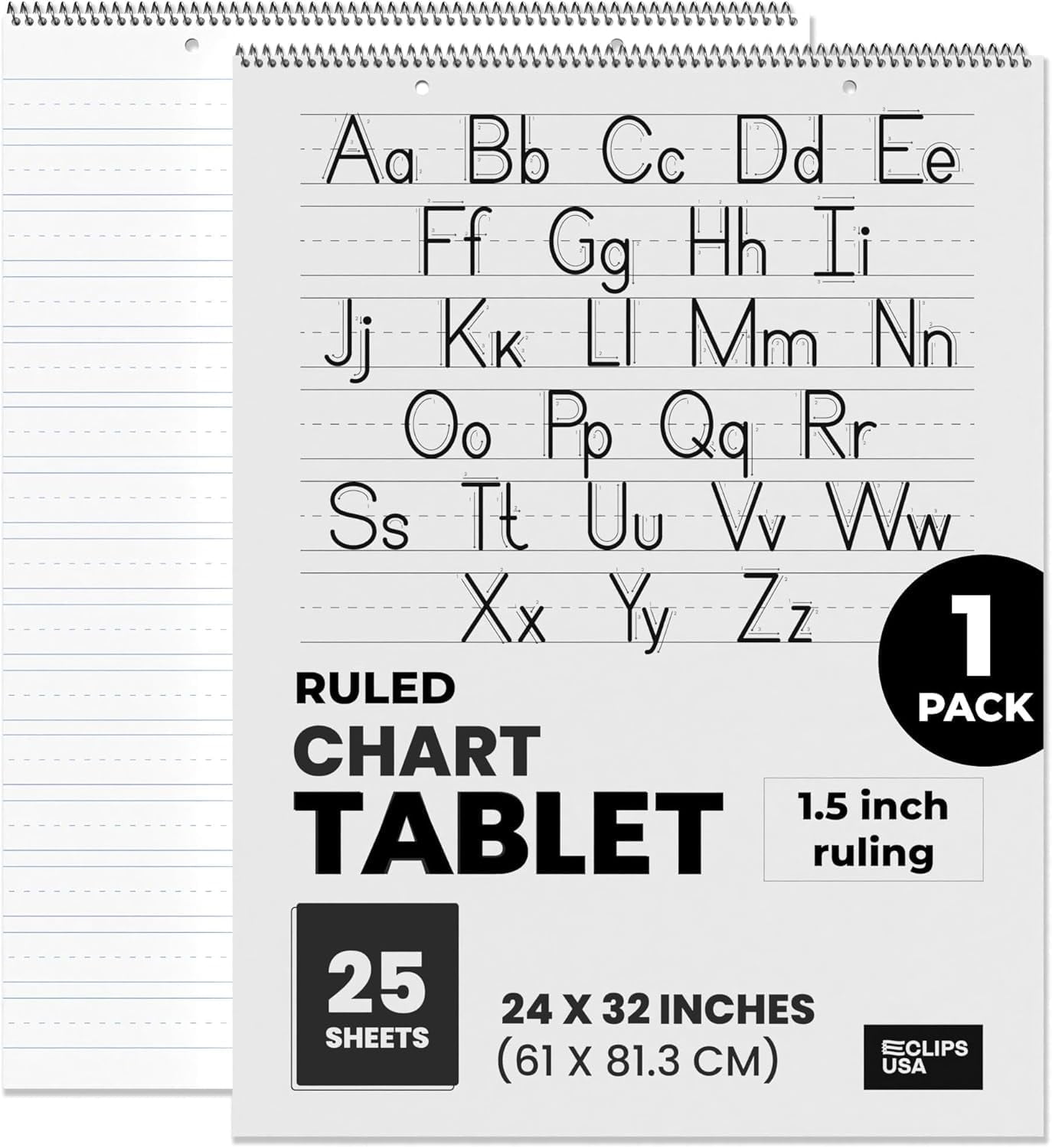 E-CLIPS USA Ruled Anchor Chart Paper Large Writing Pad, 24” x 32”, 25 ...