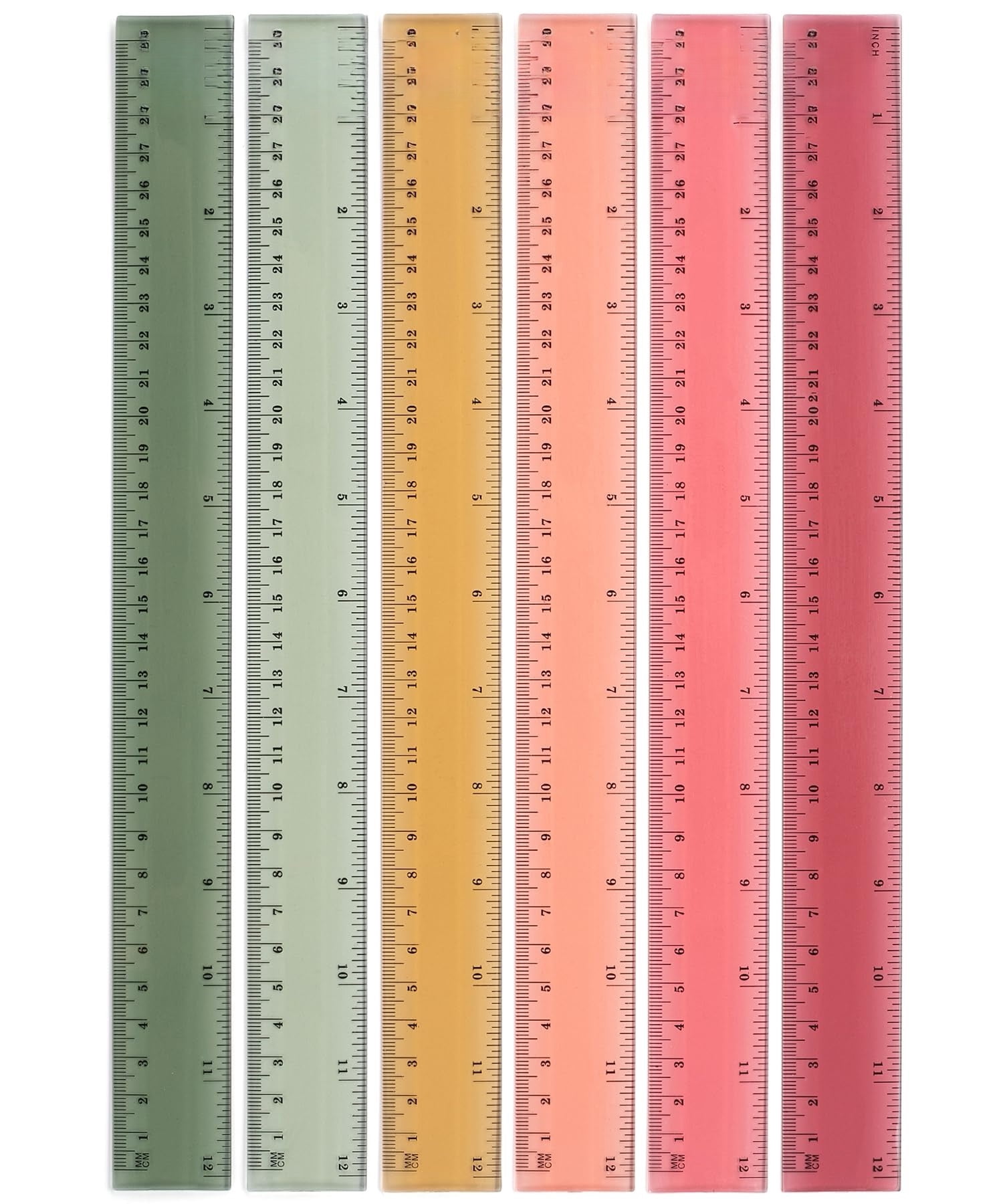 Ruler, 12 inch Ruler, 6 Pack, Vintage Colors, Clear Rulers 12 Inch ...