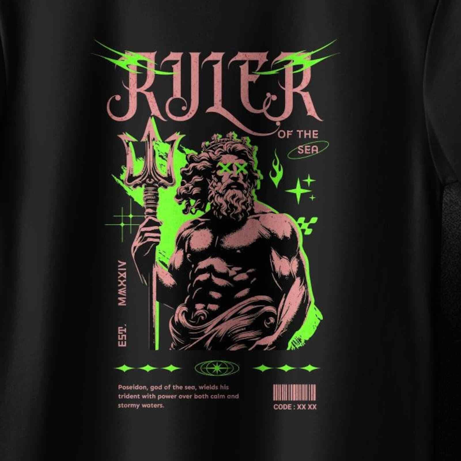 Ruler of the Sea Graphic T-Shirt, Poseidon Vintage Art Tee, Greek ...