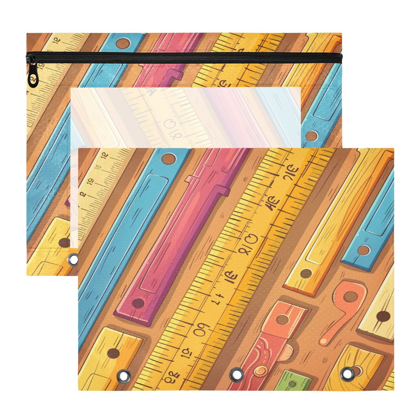 Rulers Cartoon A4 Pencil Pouch 3 Ring Zipper Pencil Pouches Pencil Case ...