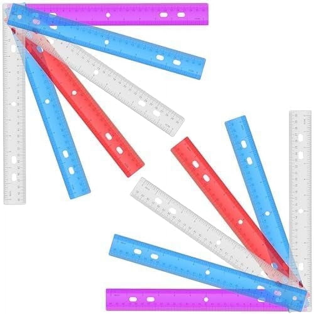 E-Clips USA 12-Inch Plastic Ruler, Durable Flexible Rulers in Assorted ...