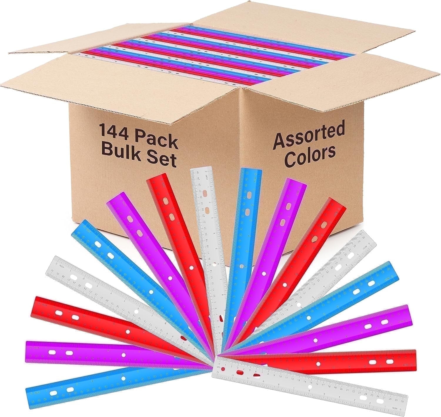 E-Clips USA 12-Inch Plastic Ruler, Durable Flexible Rulers in Assorted ...