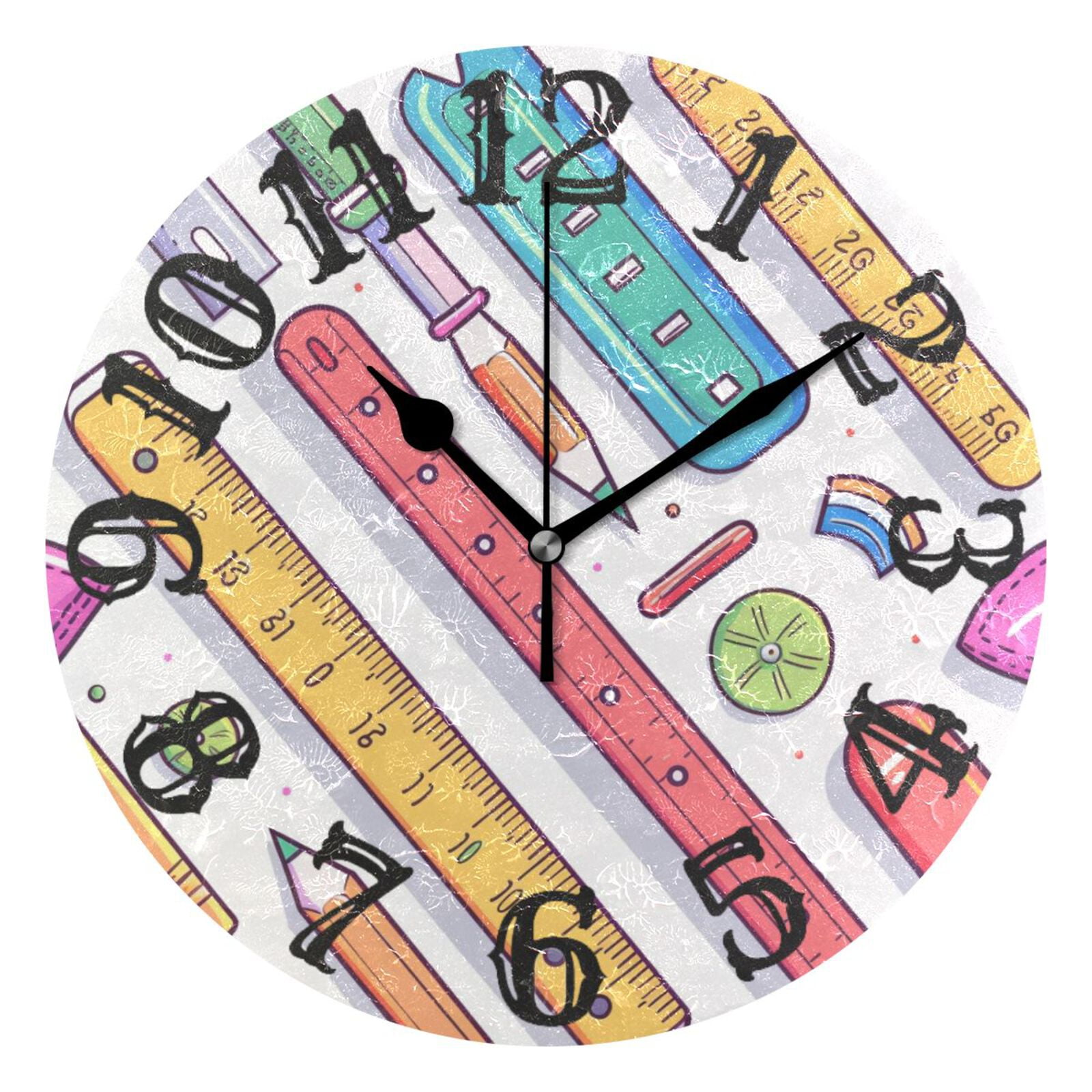 Rulers Wall Clock 10 inch Non-Ticking Easy to Read Decorative Clocks ...