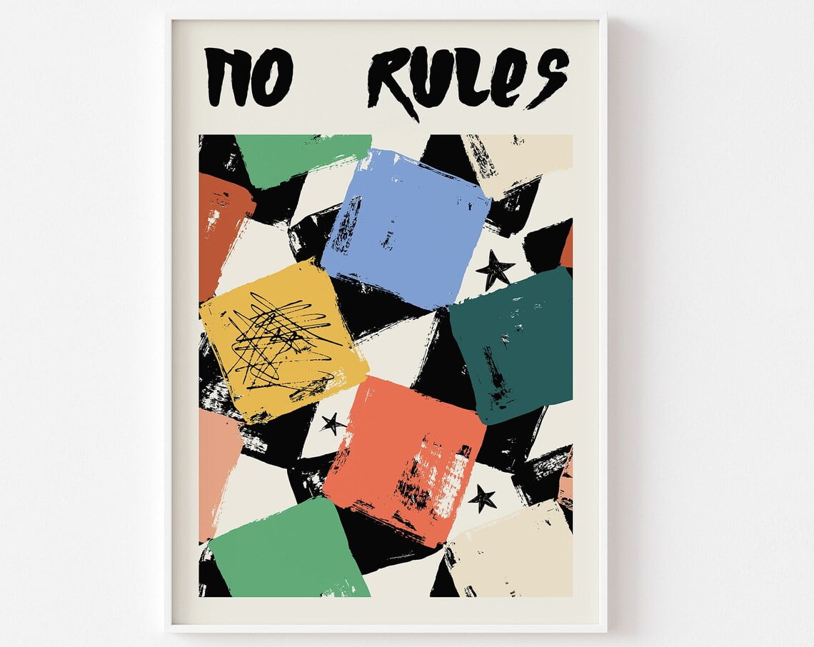 No Rules Abstract Wall Art Print - Funky Grunge Checkerboard, Abstract ...