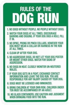 Rules of Dog Run Warning Sign, Dog Park Regulation Security Metal Signs ...