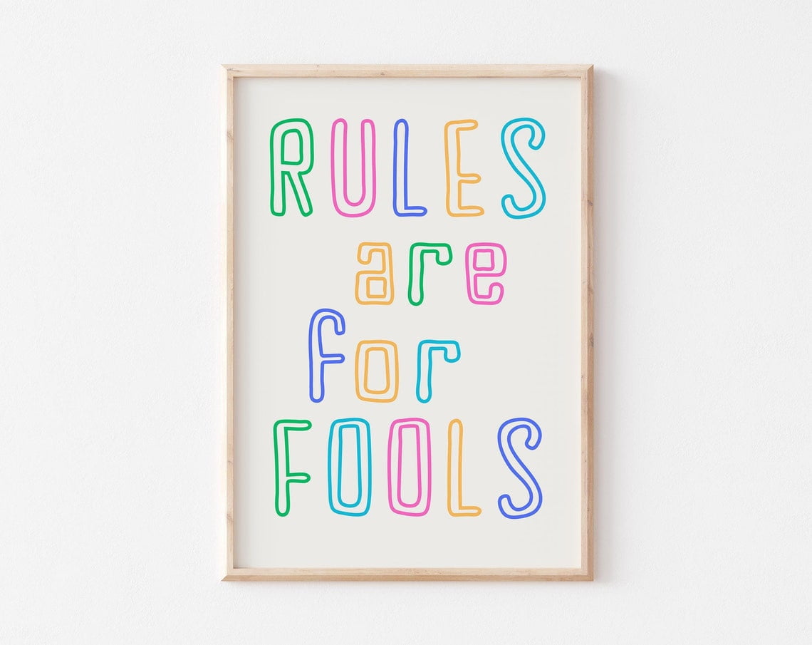 Rules Are For Fools, Retro Funky Posters, Trendy Wall Art Funny Quotes ...