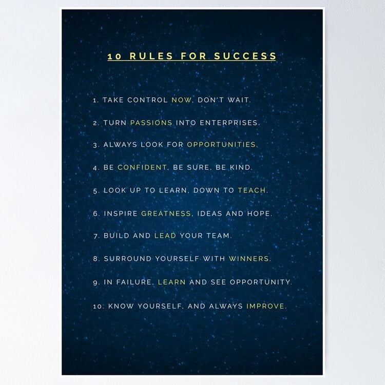 Rules For Success Poster- Unframed Poster | Wall Art | Perfect For Home ...