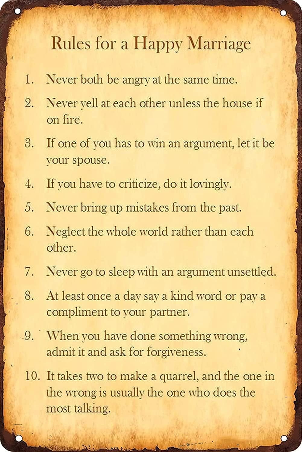 Rules for a Happy Marriage Never Both Be Angry at The Same Time Retro ...