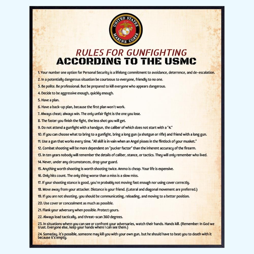 Rules for Gunfighting USMC Wall Art – Marine Corps Humor Poster ...