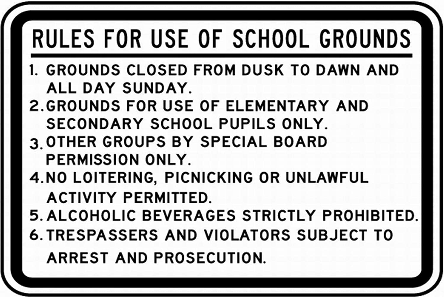Rules for Use of School Grounds Sign Safety Sign Tin Metal Warning Sign ...
