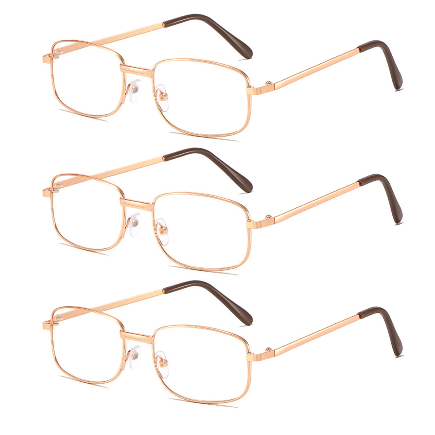 Rulwuck | 3 classic spring hinged rectangular metal reading glasses ...