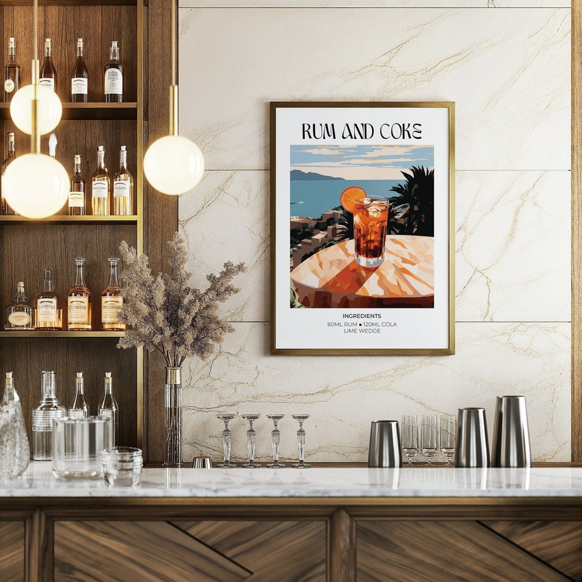 Rum And Coke Cocktail Poster Alcohol Print Cocktail Wall Art Kitchen ...