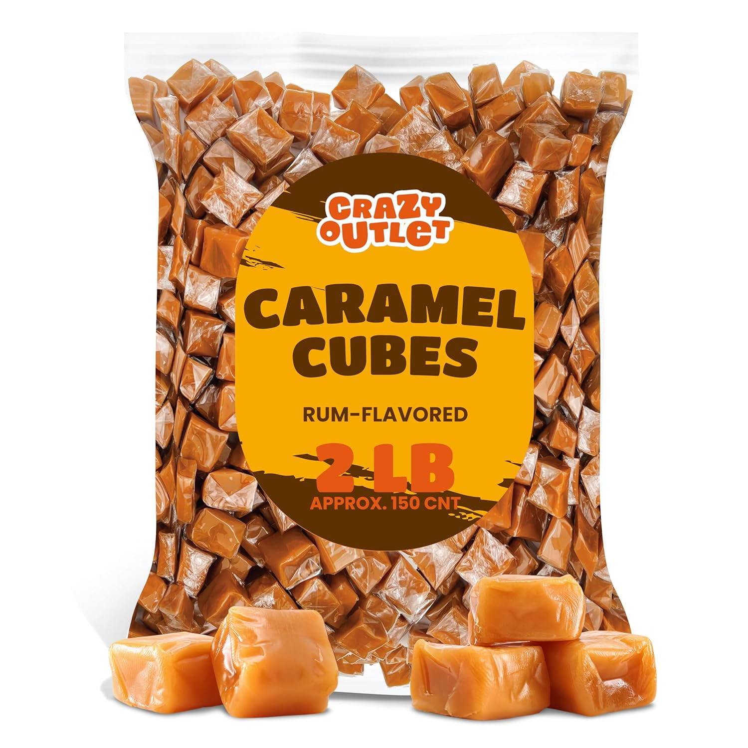 Rum-Flavored Caramel Cubes Candy, Individually Wrapped, 2-Pound Pack ...