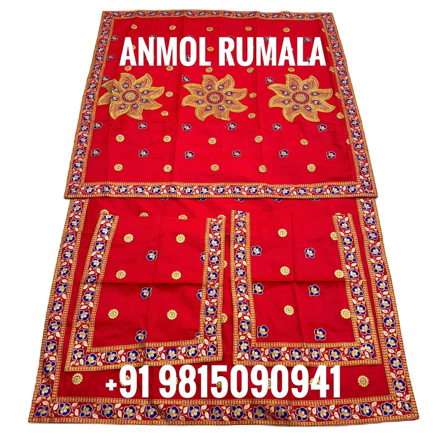 Rumala Sahib Double Set with Khadi Base and Cotton Lining Red with ...