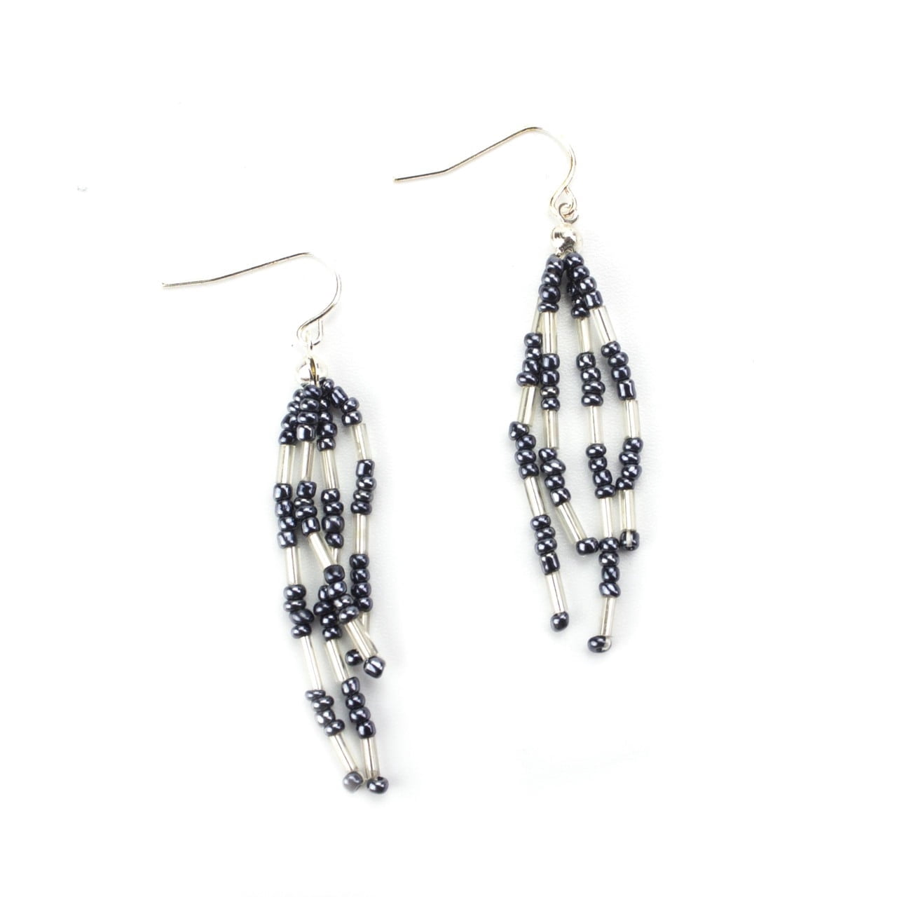 Genuine Hematite Beaded Dangle Earrings - Lightweight Metallic Gray ...