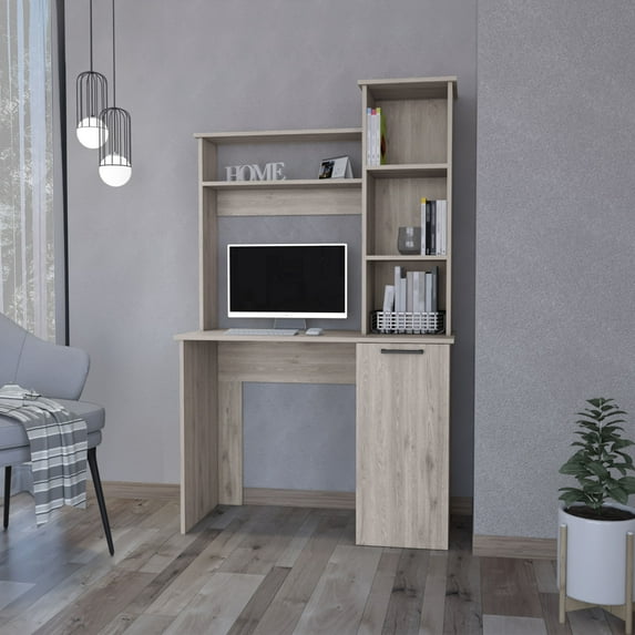 Rumford Beige Computer Desk with Hutch and 3-Tier Shelves for Home ...