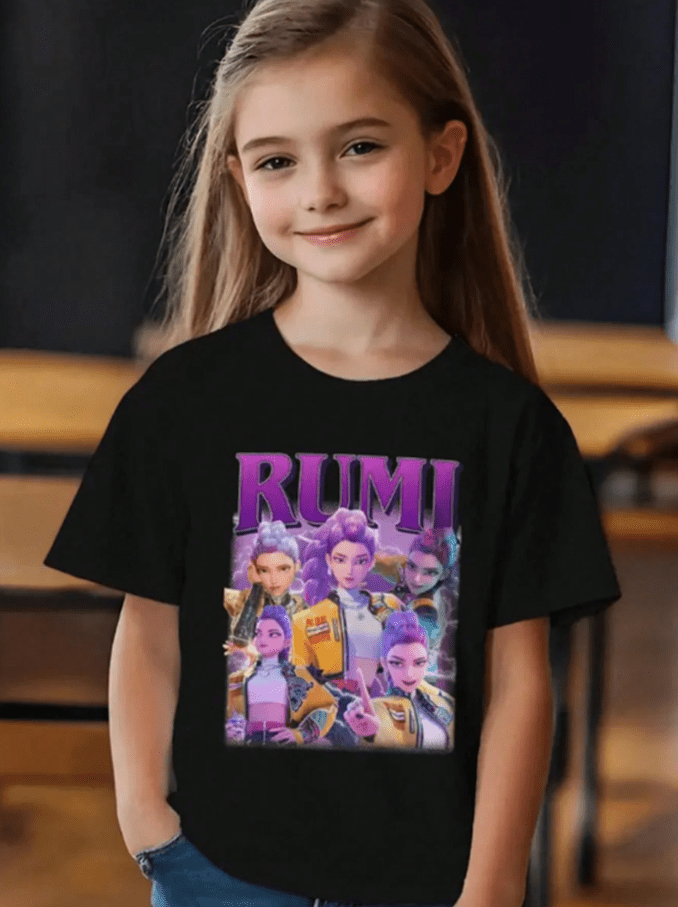 Rumi Kpop Demon Hunters Graphic Tee - Soft Stretch Knit, Short Sleeve Casual Tee With Vibrant ...