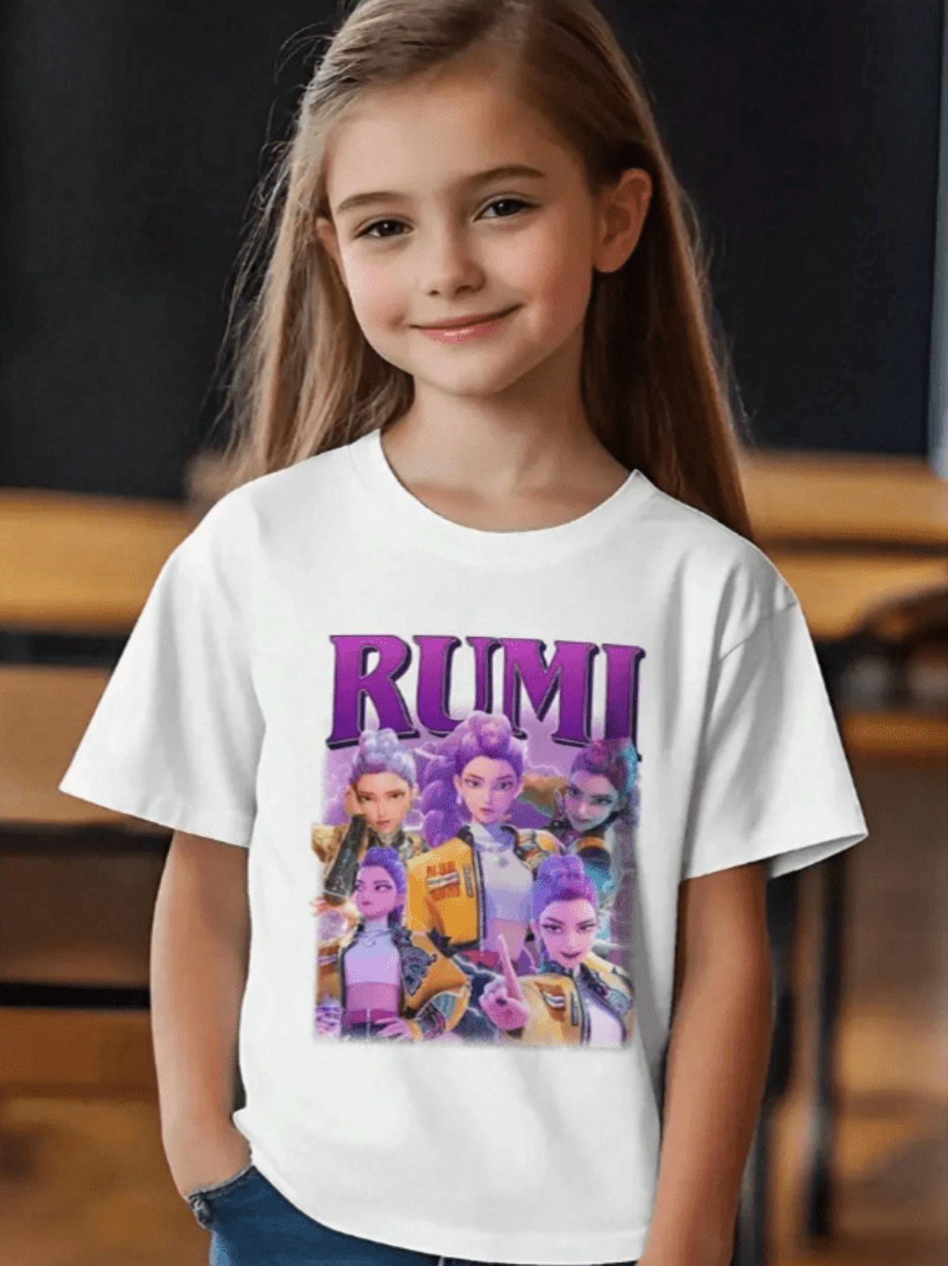 Rumi Kpop Demon Hunters Graphic Tee - Soft Stretch Knit, Short Sleeve ...