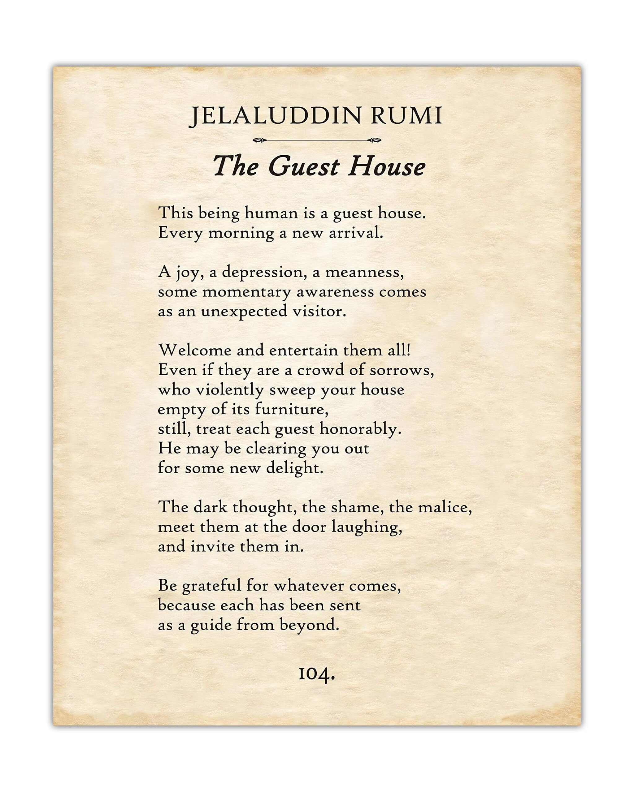 Rumi - The Guest House Poem - Classic Home Room and Office Decor ...