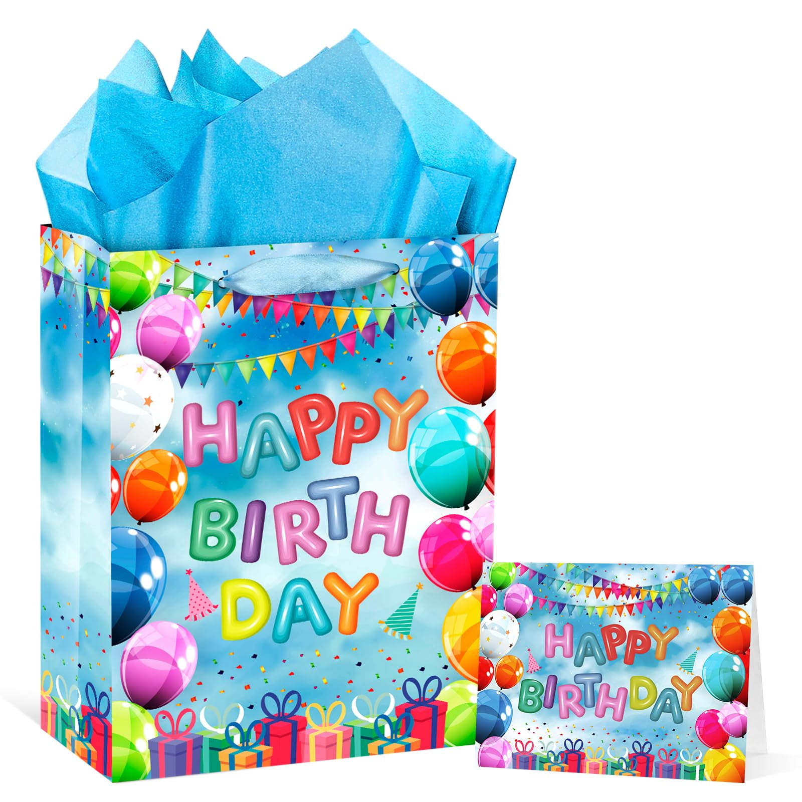 Rumia Colorful Birthday Gift Bag with Tissue Paper and Card, Blue Happy ...