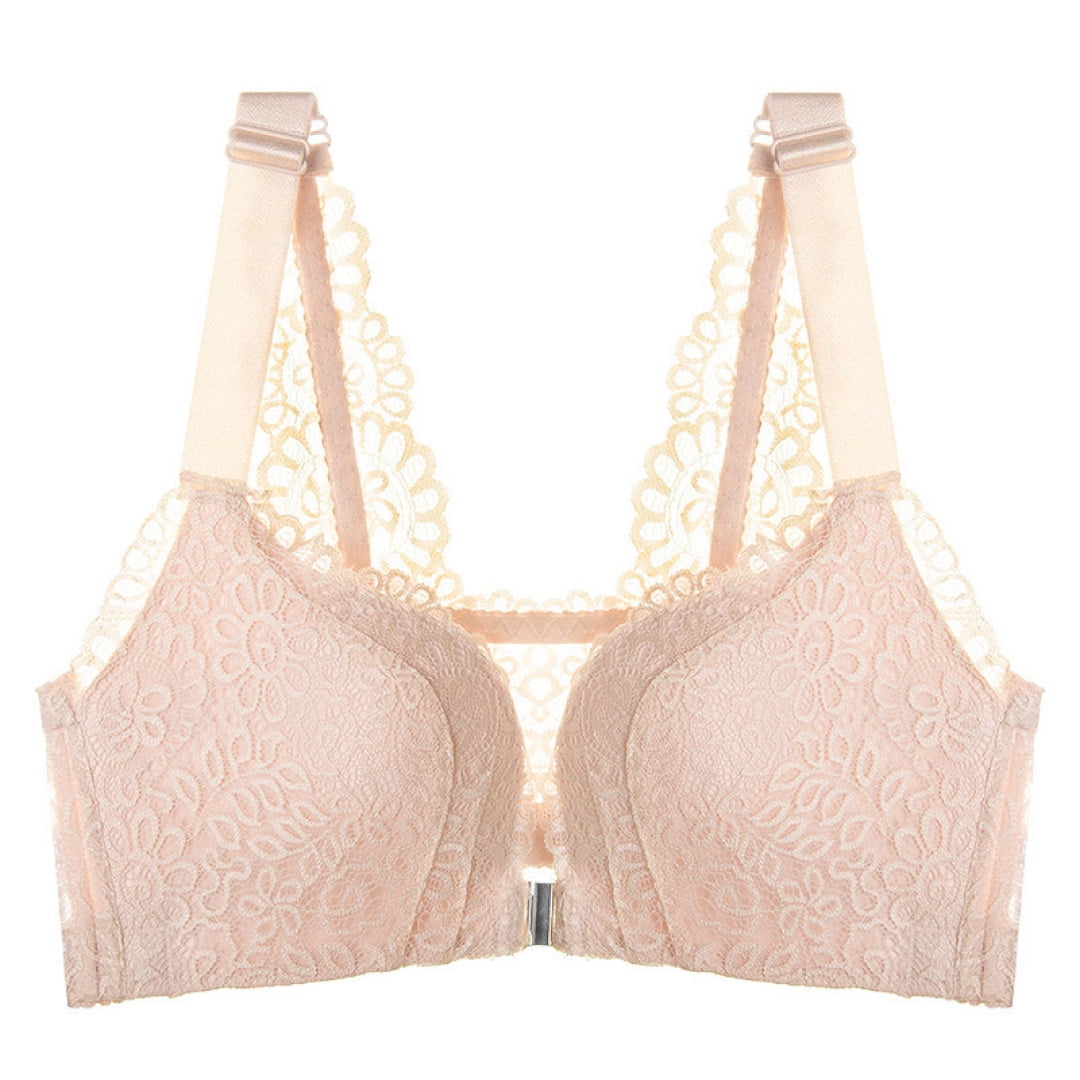 Rumida Plus Size Front Buckle Lift Lace Bra Push Up Wireless Padded Bra ...