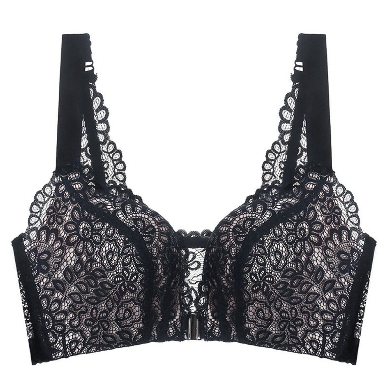 Rumida Plus Size Front Buckle Lift Lace Bra Push Up Wireless Padded Bra ...