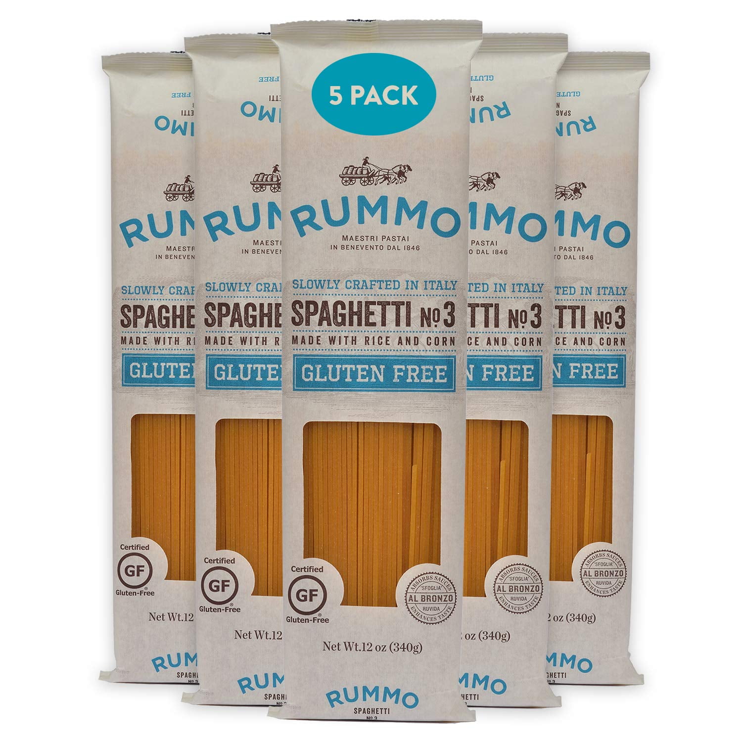 Rummo Italian Pasta GF Spaghetti No.3, Always Al Dente, Certified Gluten-Free (5 Pack, 12 Ounce ...